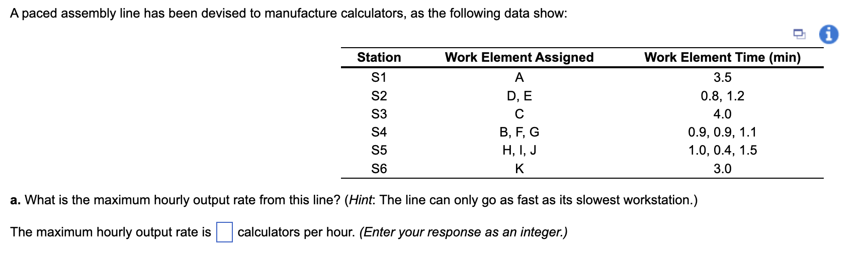 Solved A paced assembly line has been devised to manufacture | Chegg.com