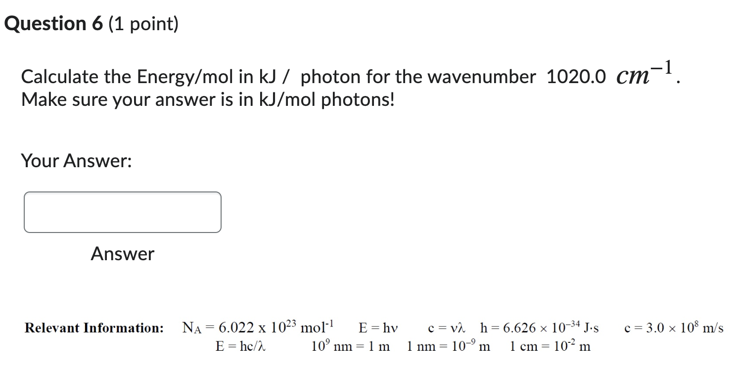 Solved Calculate The Energy mol In KJ Photon For The Chegg