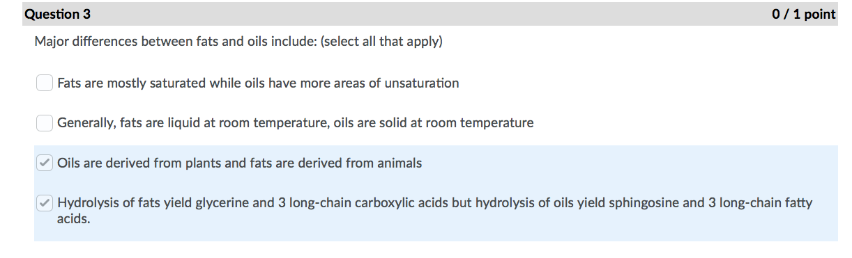 Solved 0/1 point Question 3 Major differences between fats | Chegg.com