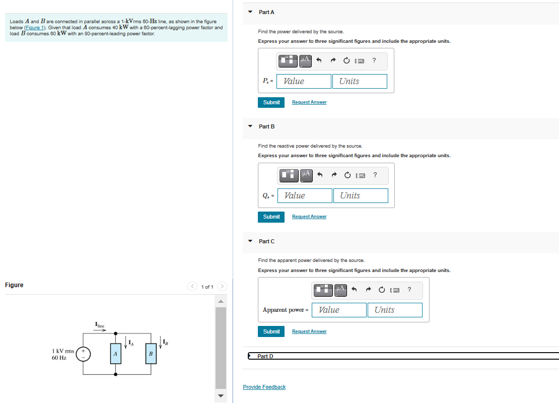 Solved Loads A and B are connected in parallel across a | Chegg.com
