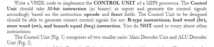 Solved Write a VHDL code to implement the CONTROL UNIT of a | Chegg.com