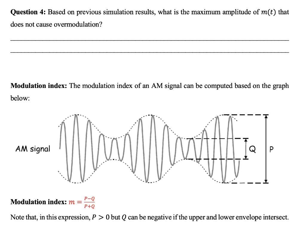 Solved 2. Modulation Index and Overmodulation The AM signal | Chegg.com