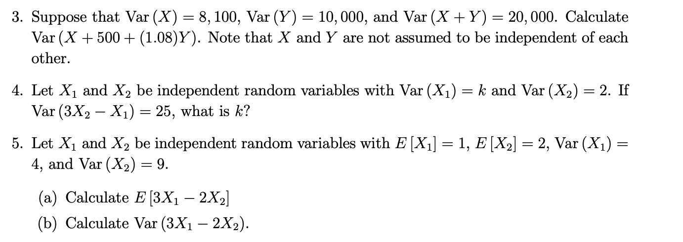 Solved 3. Suppose that Var (X) = 8, 100, Var (Y) = 10,000, | Chegg.com