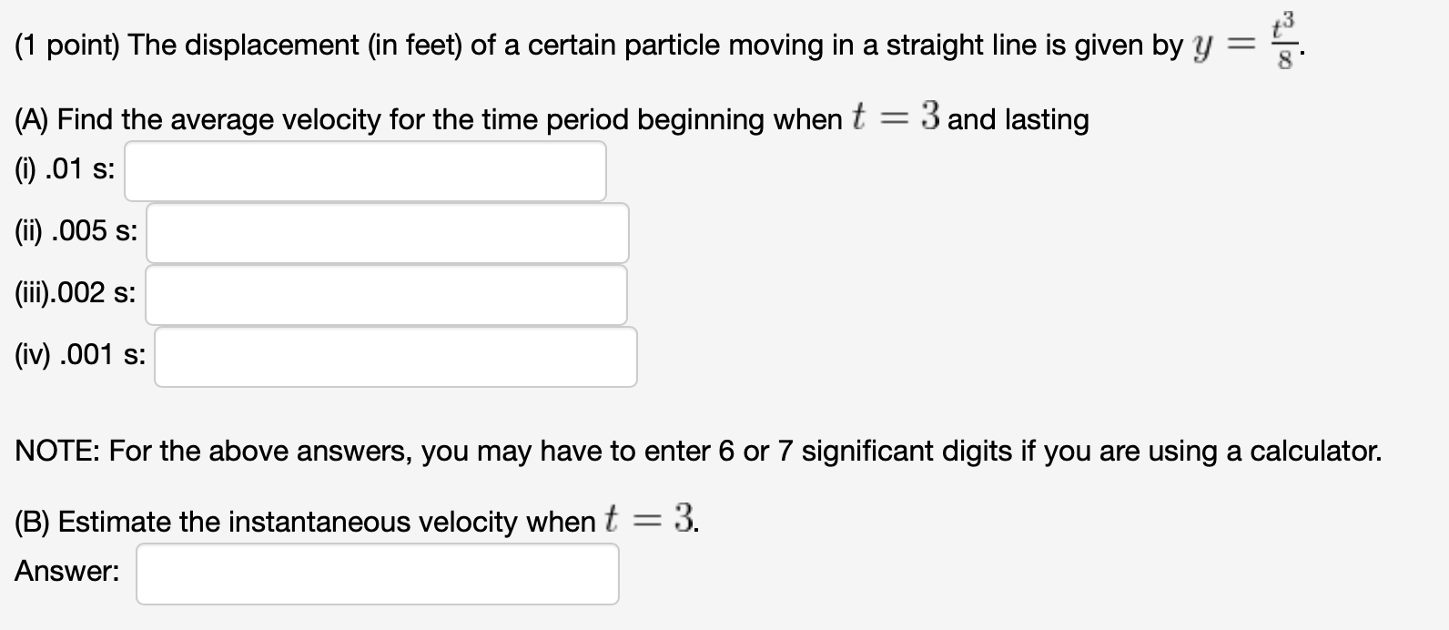 Solved (1 point) The displacement (in feet) of a certain | Chegg.com