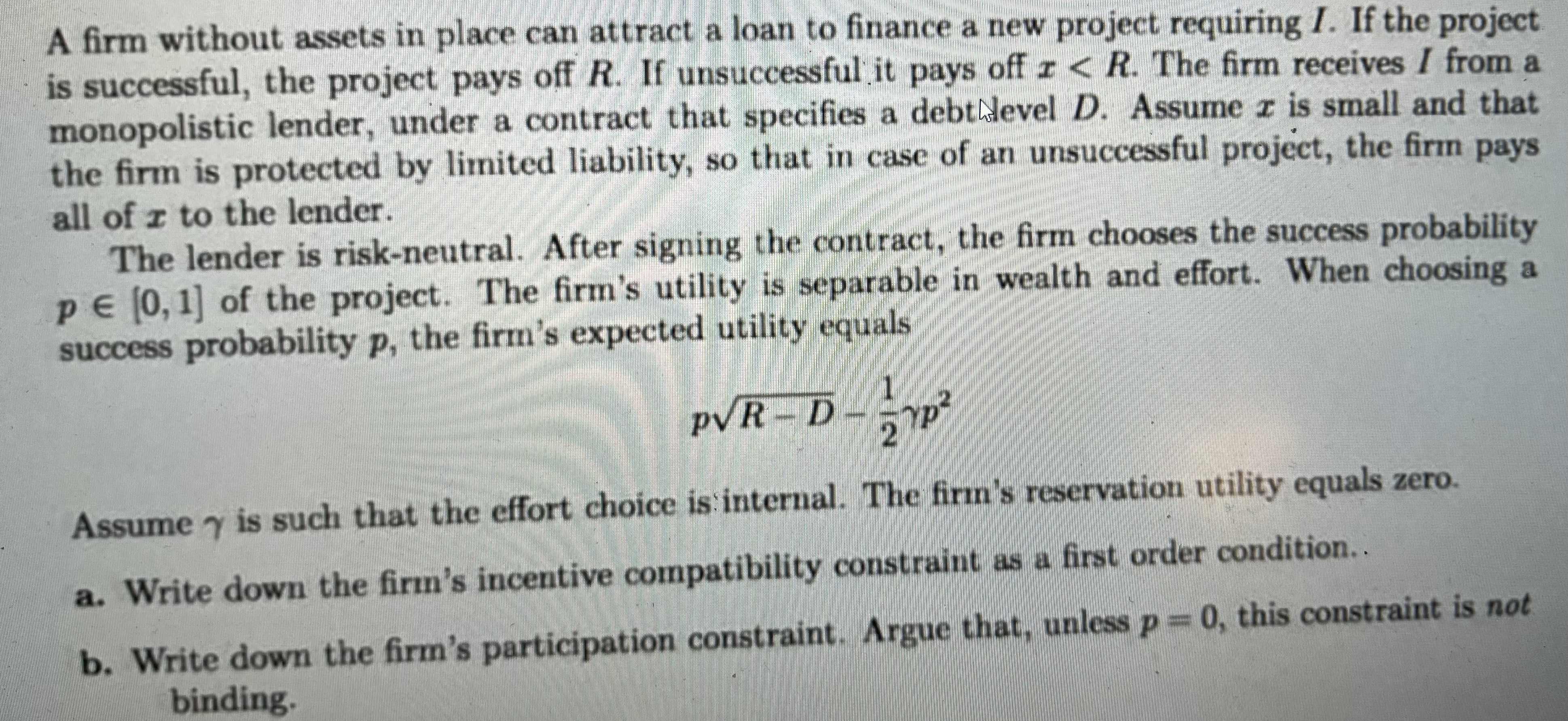 Solved A firm without assets in place can attract a loan to | Chegg.com