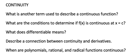 Solved CONTINUITY What is another term used to describe a | Chegg.com