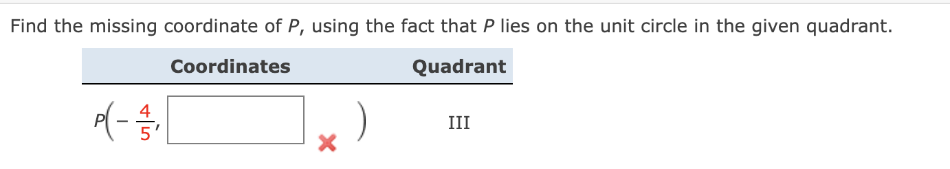 Solved Find the missing coordinate of P, using the fact that | Chegg.com