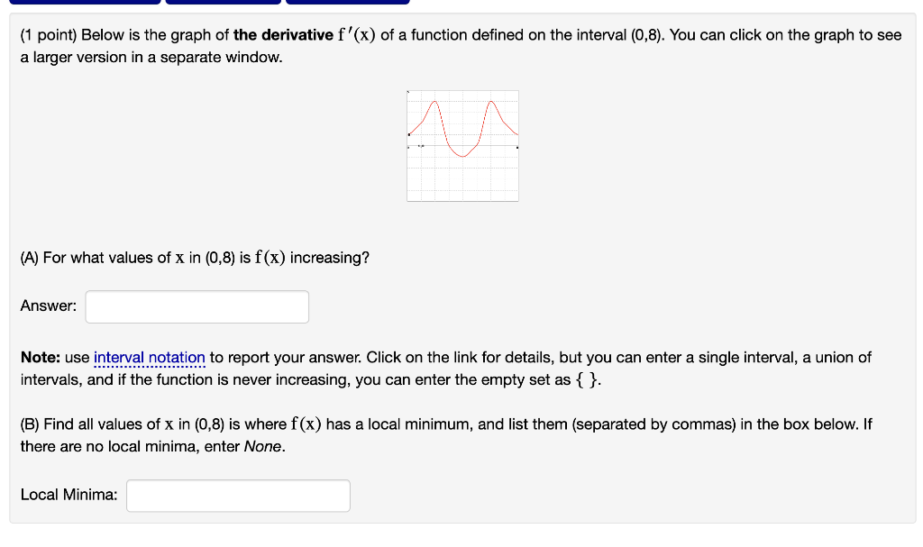 Solved (1 point) Below is the graph of the derivative f′(x) | Chegg.com