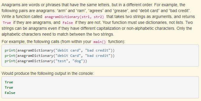 Solved Anagrams are words or phrases that have the same | Chegg.com