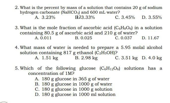 Solved 2. What is the percent by mass of a solution that | Chegg.com