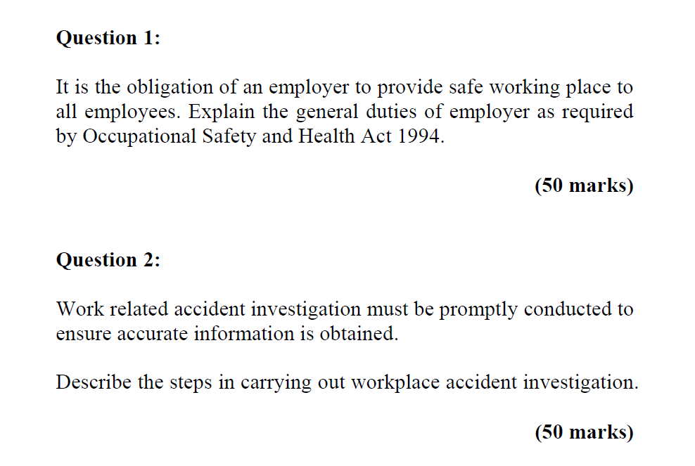 It is the obligation of an employer to provide safe | Chegg.com