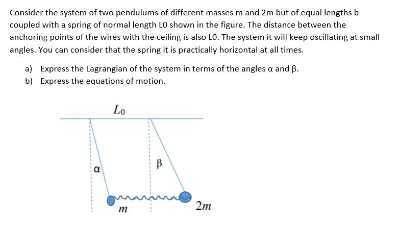 Solved Consider the system of two pendulums of different | Chegg.com