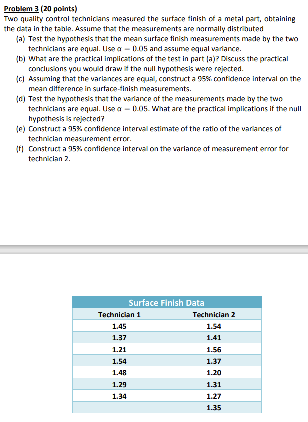 Solved Problem 3 (20 points) Two quality control technicians | Chegg.com