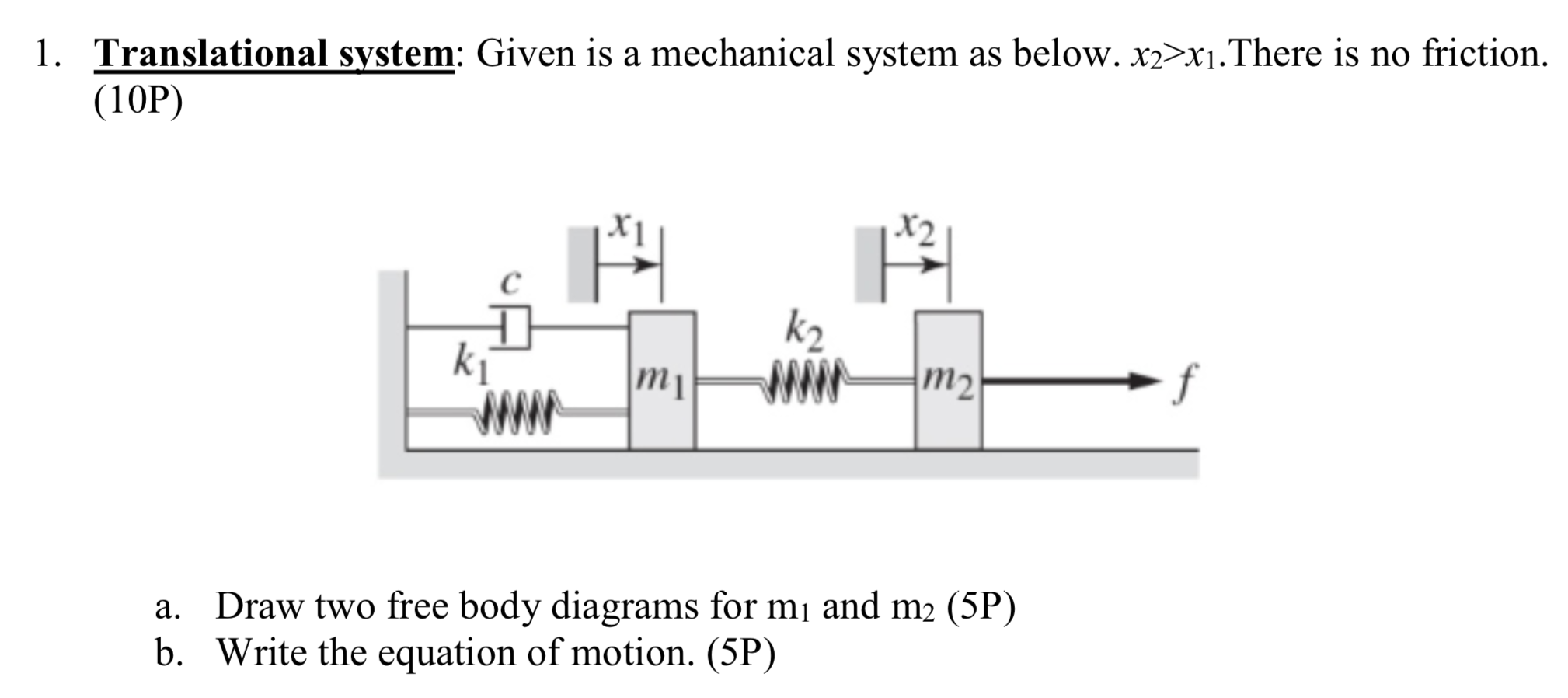 Solved 1. Translational system: Given is a mechanical system | Chegg.com