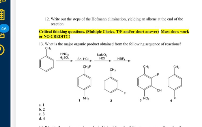 Solved Write out the steps of the Hofmann elimination, | Chegg.com