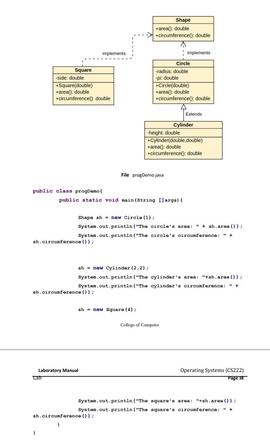Solved Shape +area(): double +circumference(): double ---> | Chegg.com
