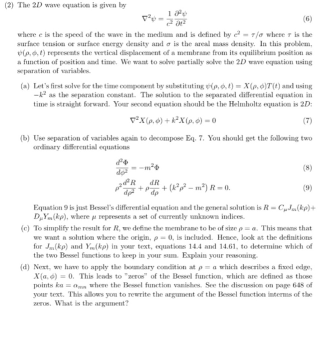 Solved (2) The 2D wave equation is given by 2 102 (6) where | Chegg.com