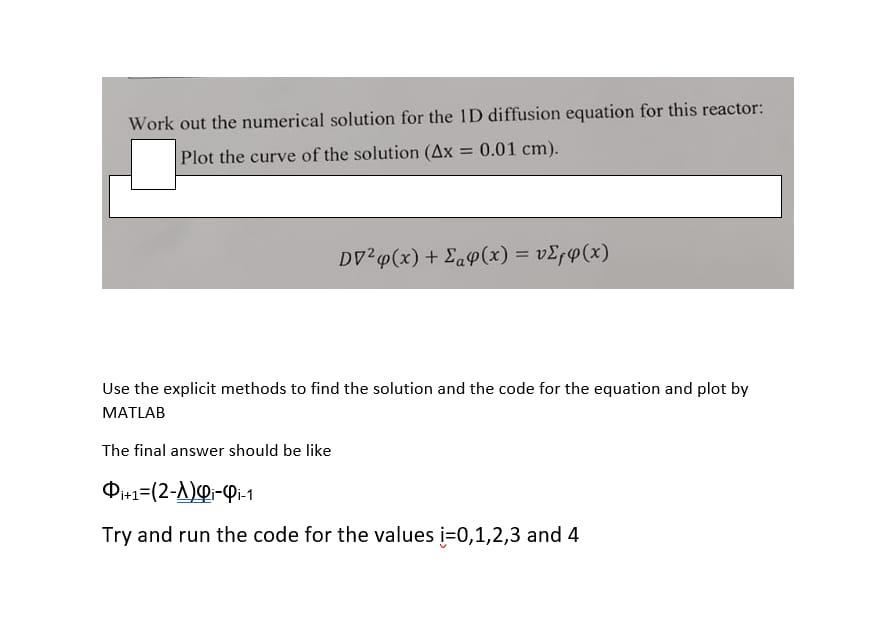 Solved Work out the numerical solution for the 1D diffusion | Chegg.com