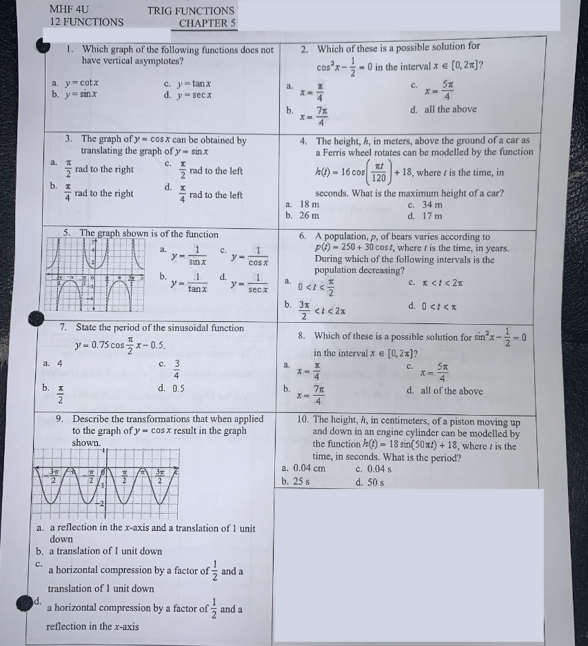 Solved TRIGONOMETRY 1. Special Triangles & Angles on the | Chegg.com