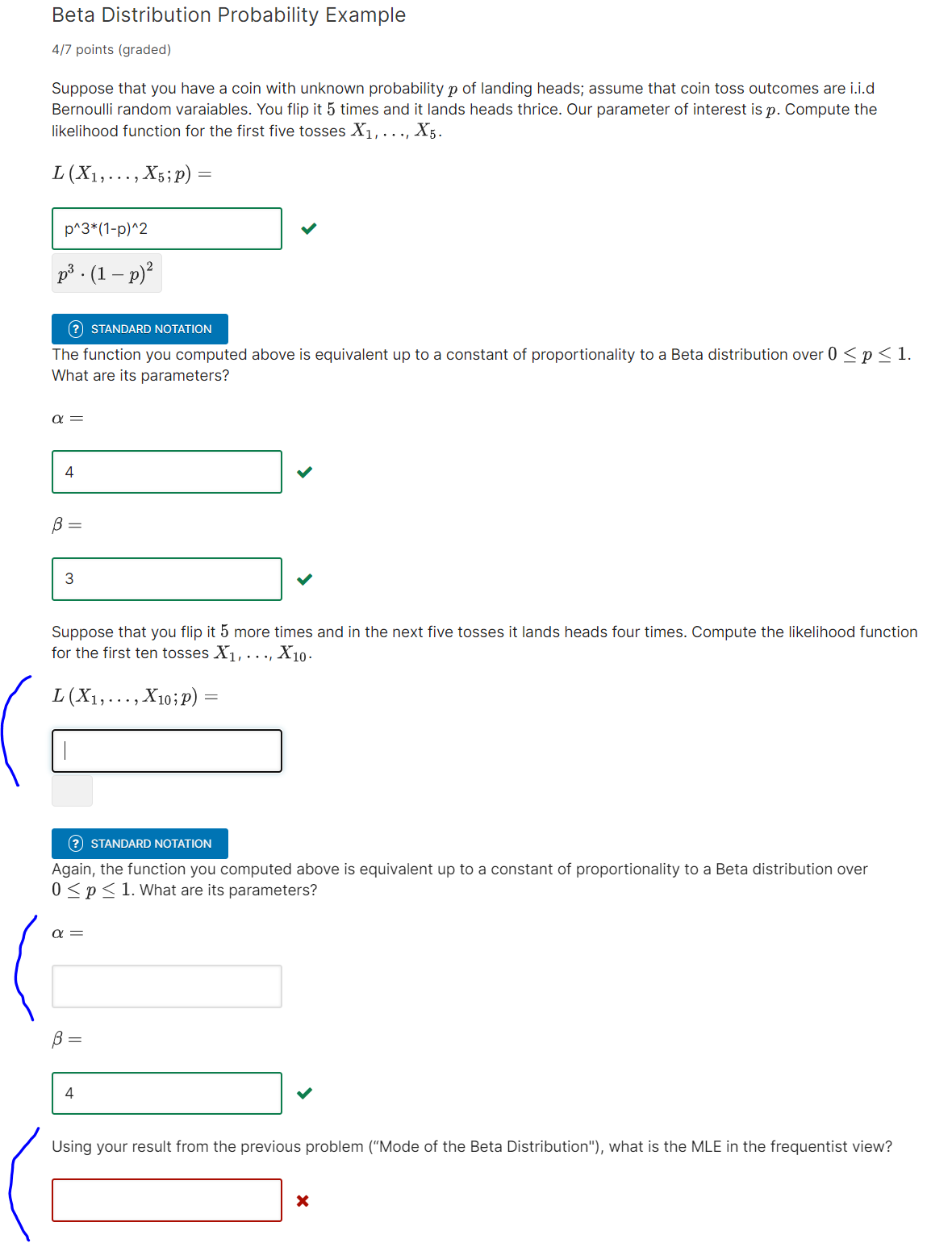 Solved 4/7 points (graded) Suppose that you have a coin with | Chegg.com