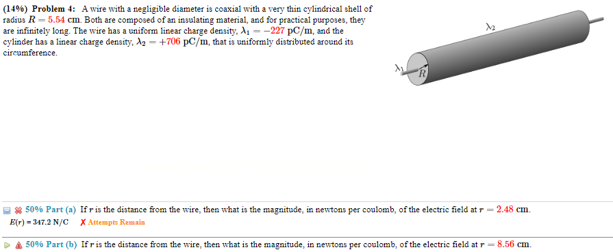 Solved (14\%) Problem 4: A wire with a negligible diameter | Chegg.com