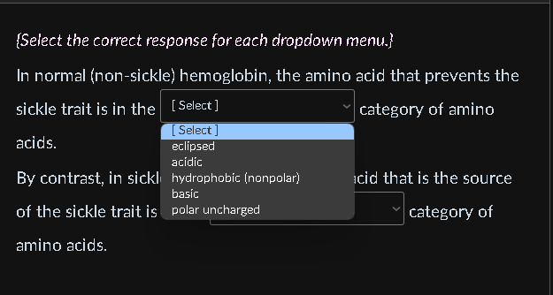 Solved [Select the correct response for each dropdown | Chegg.com