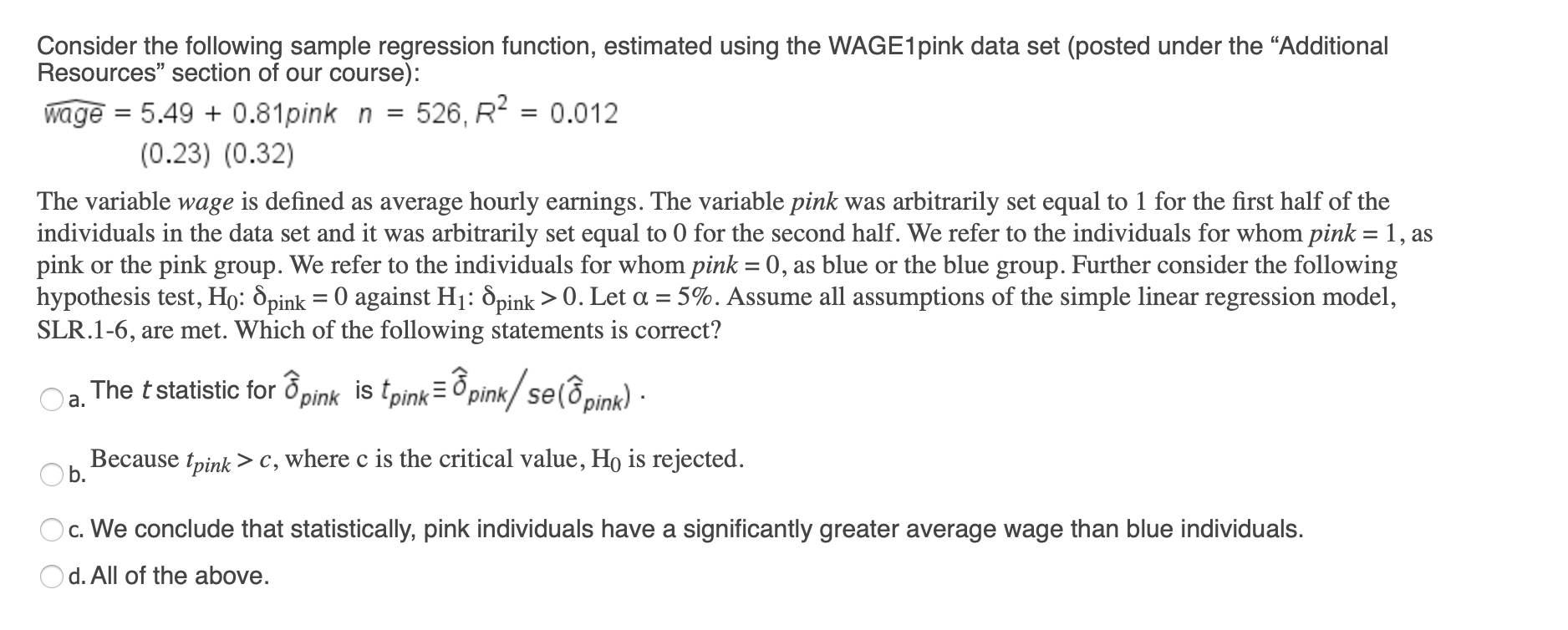 Solved Consider the following sample regression function, | Chegg.com
