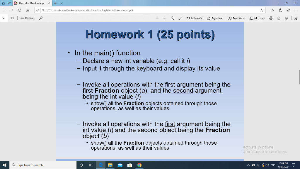 € 2 - - of 9 Operator Overloading - x + V 0 | Chegg.com