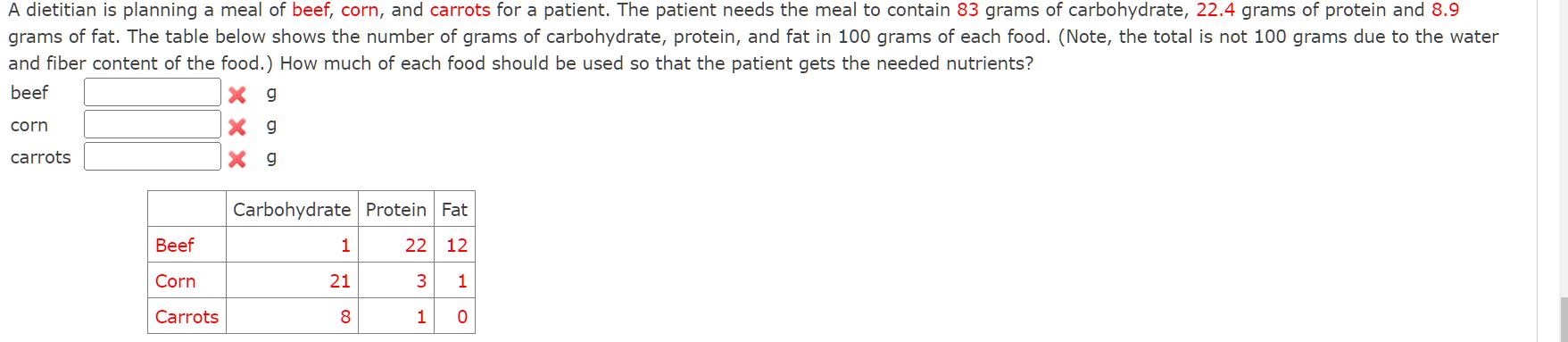 Solved dietitian is planning a meal of beef, corn, and | Chegg.com