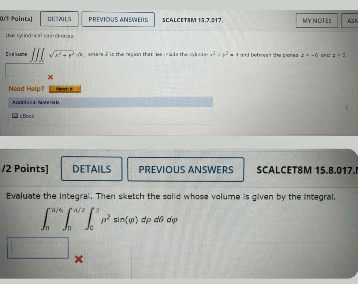 Solved 0/1 Points] DETAILS PREVIOUS ANSWERS SCALCET8M | Chegg.com
