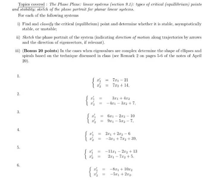 Solved The Phase Plane: linear systems (section 9.1): types | Chegg.com