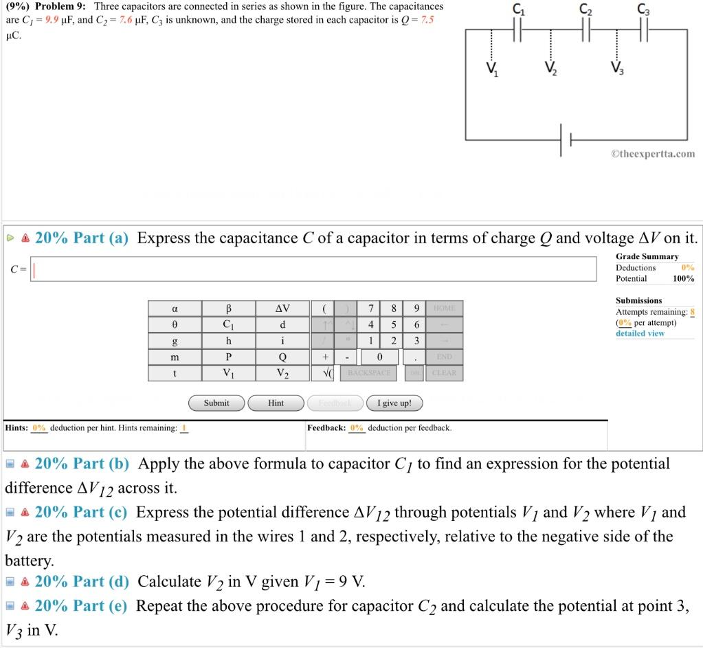 Solved C (9%) Problem 9: Three capacitors are connected in | Chegg.com