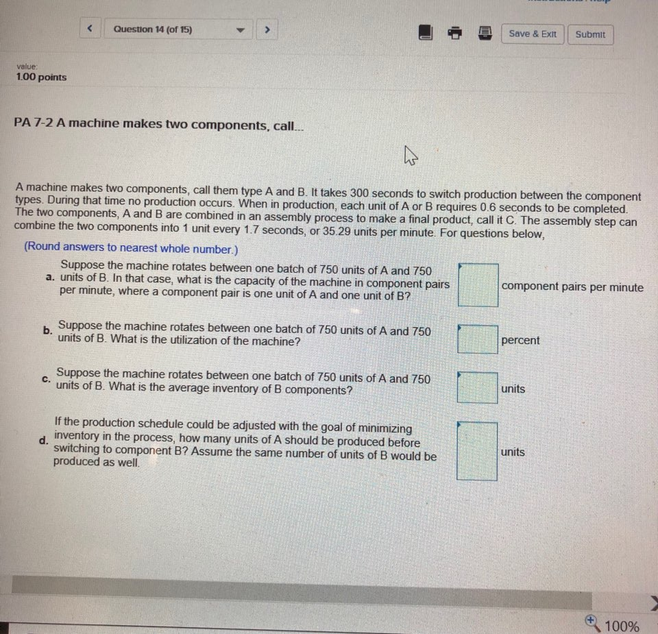 Solved save & Exit 11 Submit I Question 14 (of 15) E value | Chegg.com