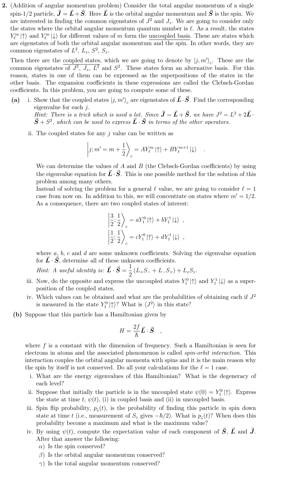 Solved 2 Addition Of Angular Momentum Problem Consider