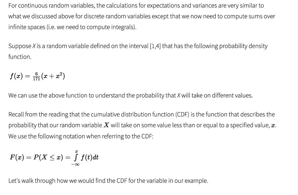 Solved For continuous random variables, the calculations for | Chegg.com