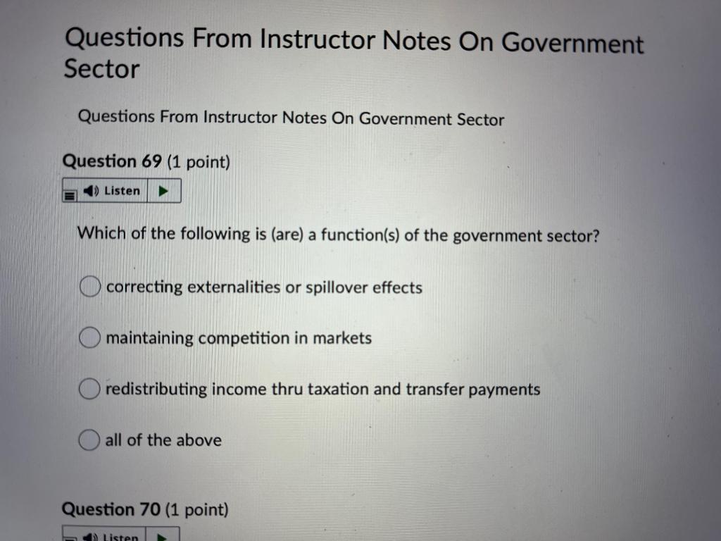 Solved Questions From Instructor Notes On Government Sector | Chegg.com