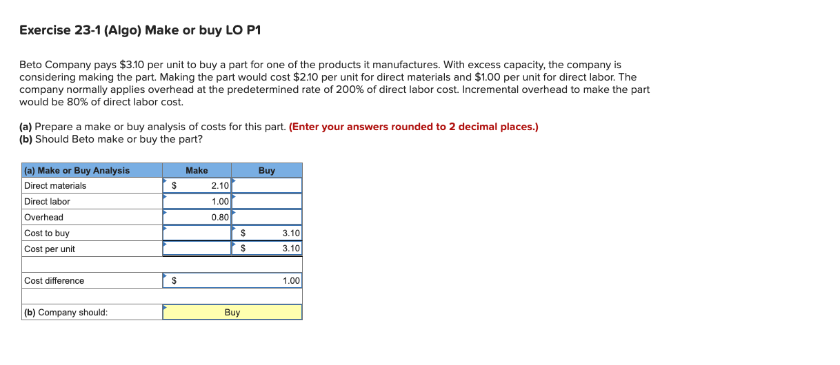 Solved Beto Company pays $3.10 per unit to buy a part for | Chegg.com