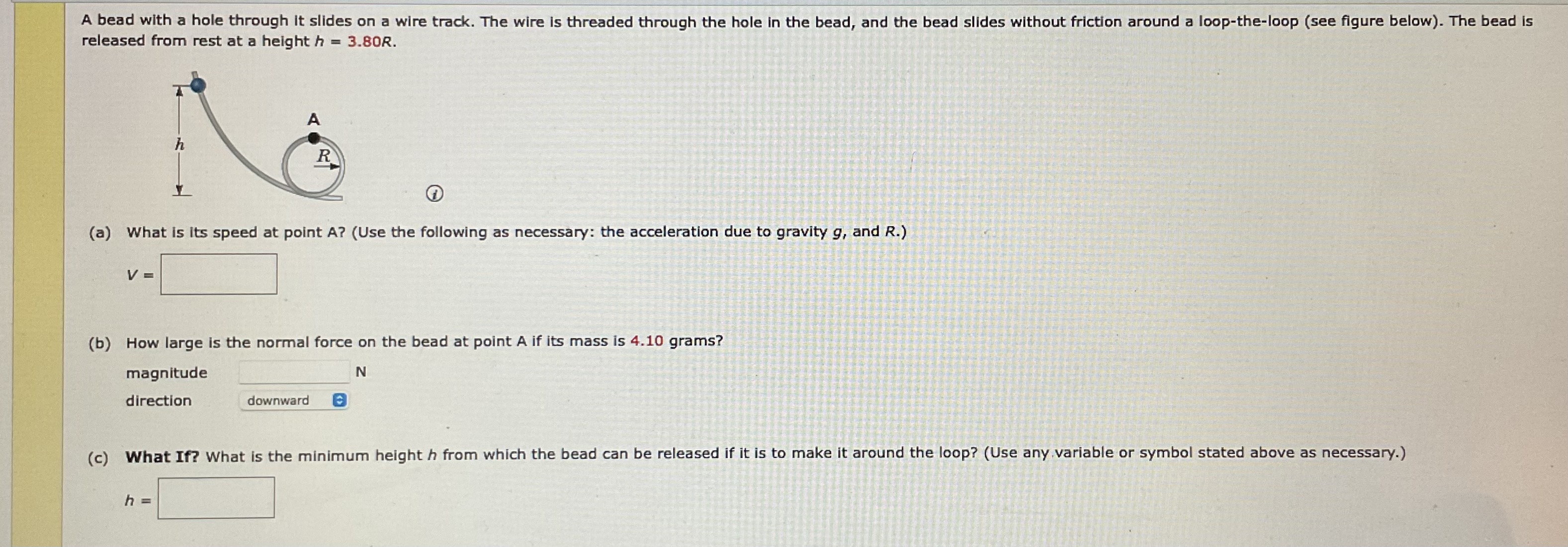 Solved released from rest at a height h=3.80R. (1) (a) What | Chegg.com