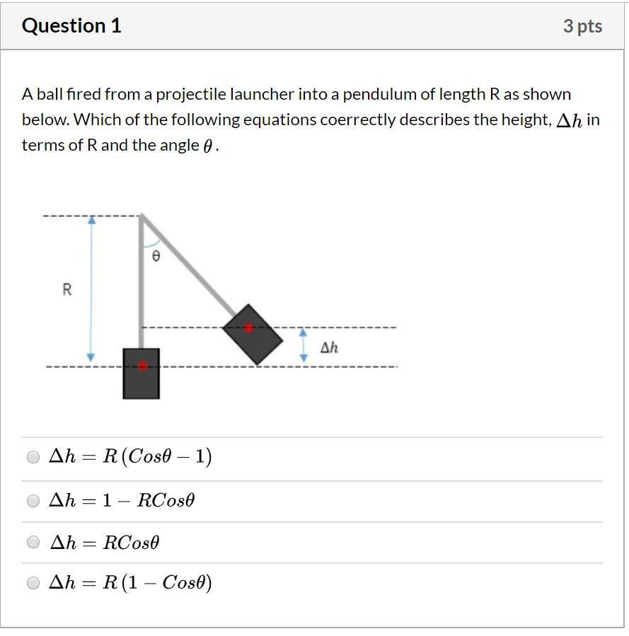 Solved Question 1 3 pts A ball fired from a projectile | Chegg.com