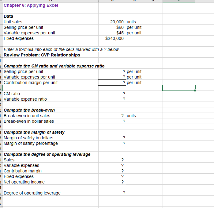 Solved Chapter 6: Applying Excel: Excel Worksheet (Part 1 of | Chegg.com