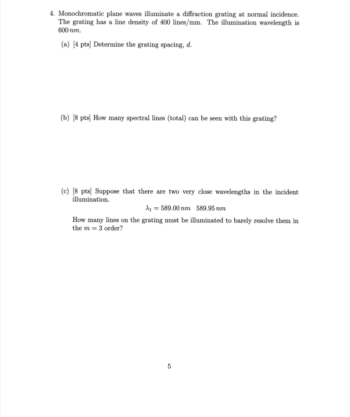 Solved 4 Monochromatic Plane Waves Illuminate A Diffraction