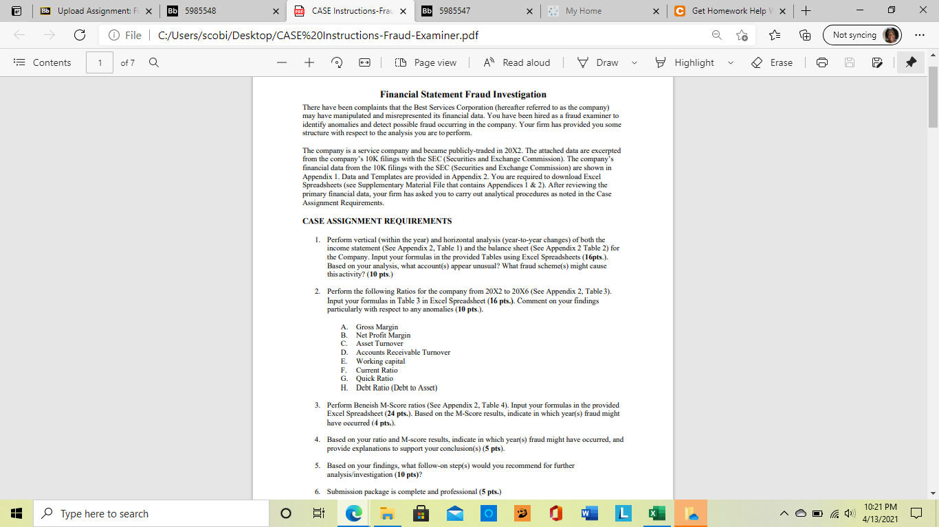 Perform Beneish M-Score ratios (See Appendix 2, Table | Chegg.com
