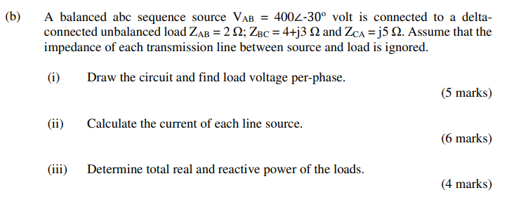Solved A balanced abc sequence source VAB=400∠−30∘ volt is | Chegg.com
