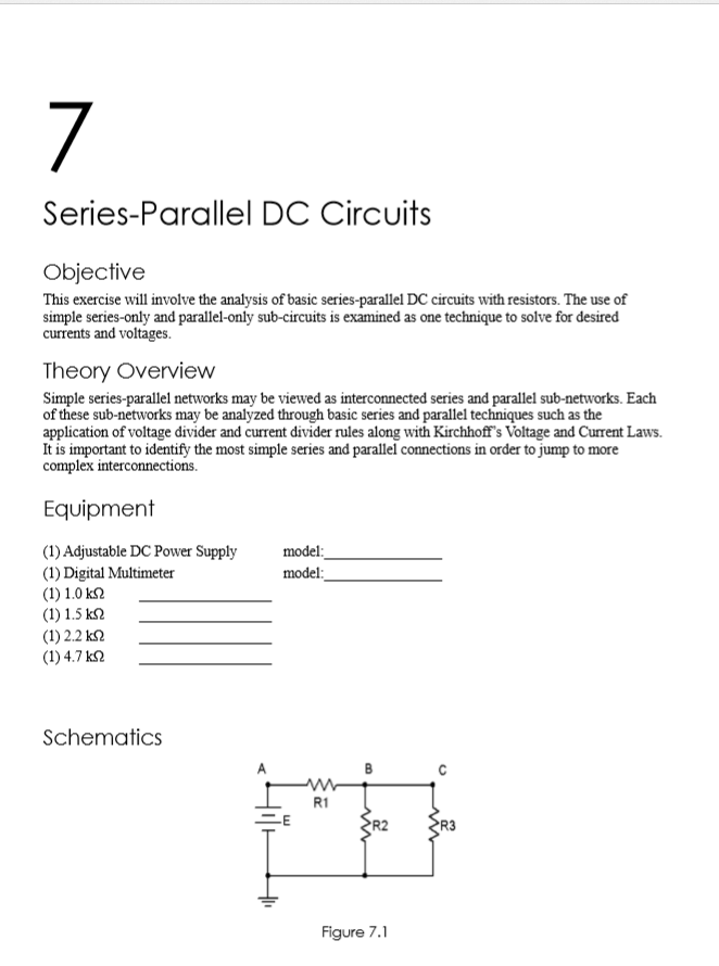Solved Series-Parallel DC Circuits Objective This exercise | Chegg.com Solved Series-Parallel DC Circuits Objective This exercise | Chegg.com