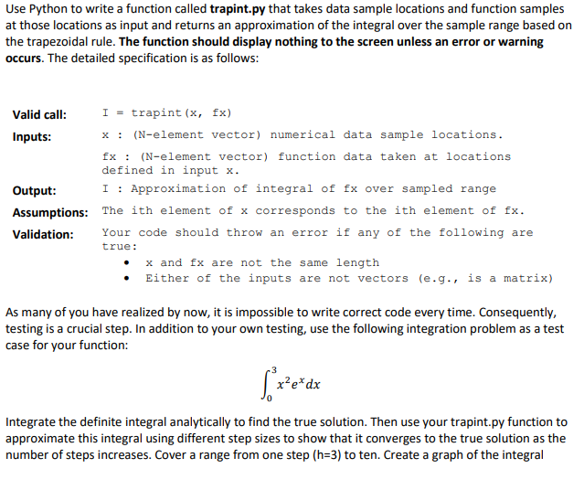 Solved Use Python to write a function called trapint.py that | Chegg.com