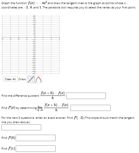 Solved Graph the function f(x)=−4x2 and draw the tangent | Chegg.com