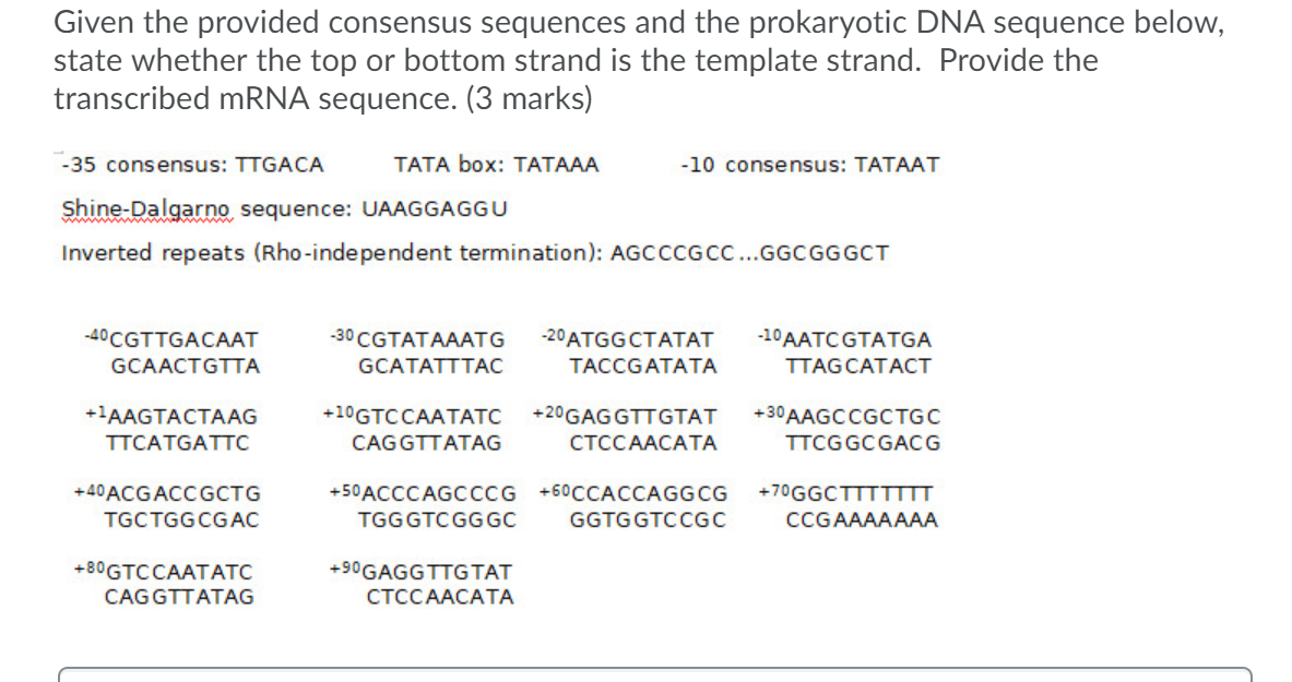 Solved Given the provided consensus sequences and the | Chegg.com