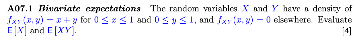 Solved A07.1 Bivariate expectations The random variables X | Chegg.com