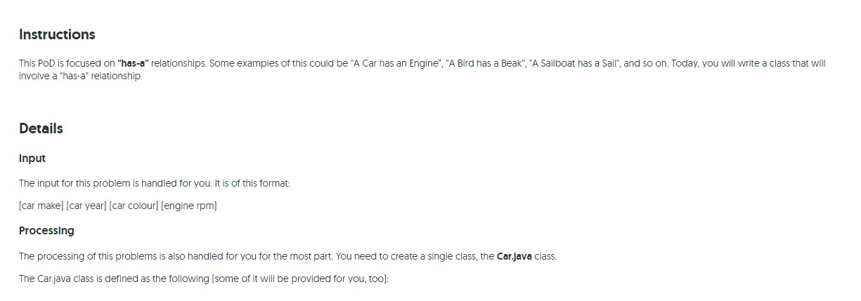 Solved Instructions This PoD is focused on "has-a" | Chegg.com