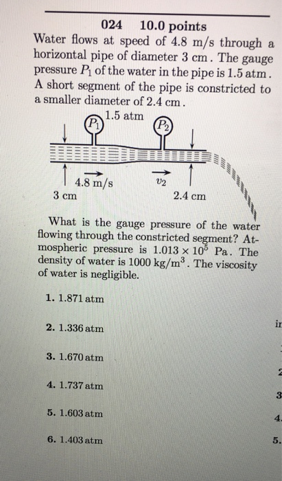 Solved Water flows at speed of 4.8 m/s through a horizontal | Chegg.com